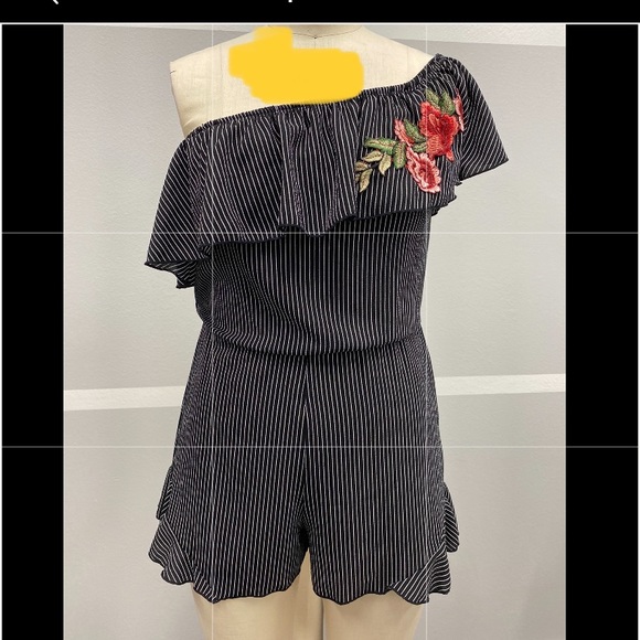 Papermoon | Pants & Jumpsuits | Woven Stripe Romper With Appliqu Floral ...